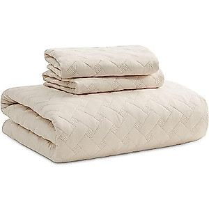 Bedsure Queen Quilt Bedding Set - Lightweight Summer Quilt Full/Queen - Beige Bedspreads Queen Size - Bedding Coverlets for All Seasons (Includes 1 Quilt, 2 Pillow Shams)