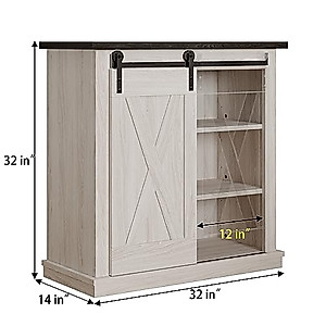 OLD CAPTAIN Coffee Bar Cabinet with Adjustable Storage Shelves,Sliding Door,32", White