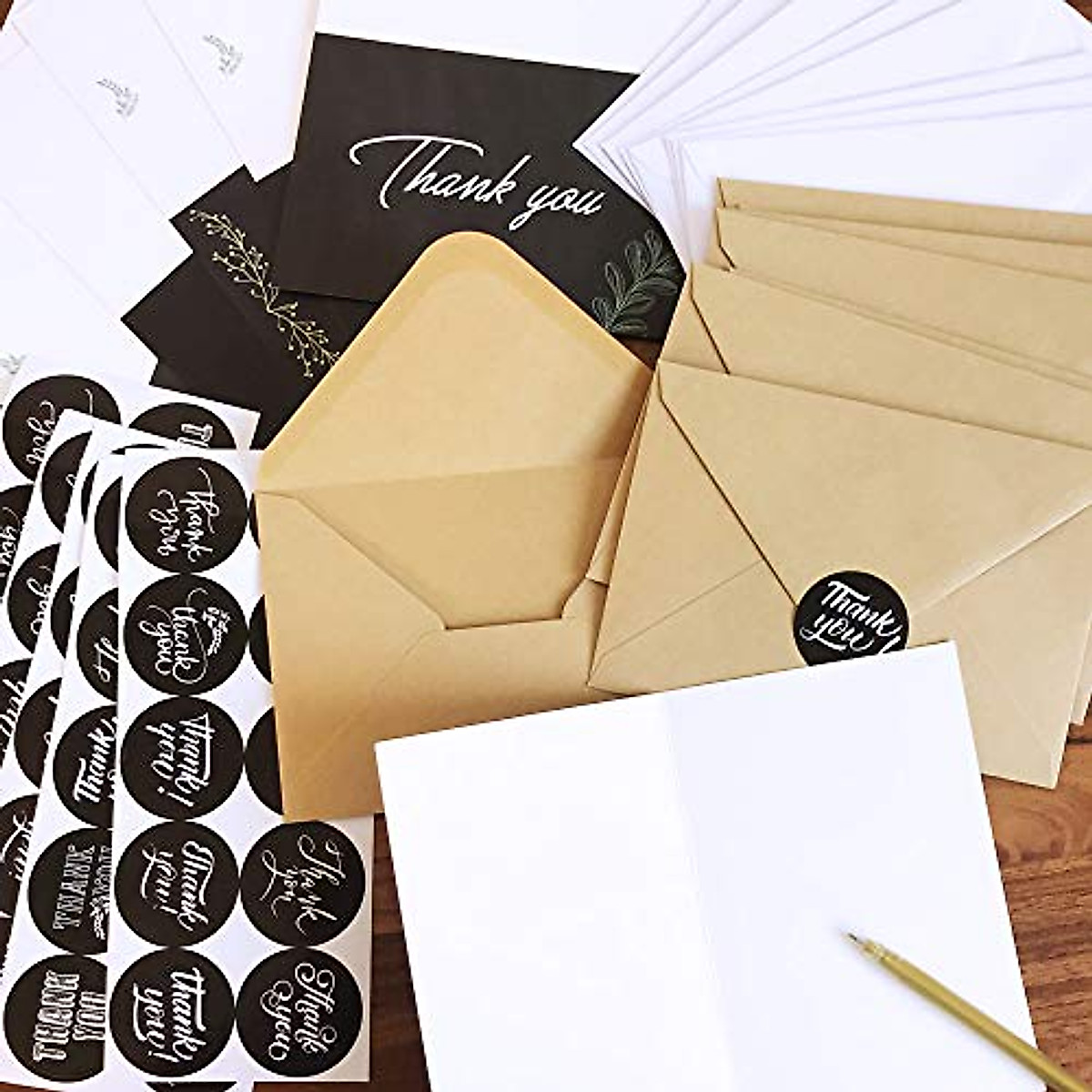 Supla 150 Sets Thank You Cards with Envelopes Stickers Bulk Thank You Notes 6 Designs of Chalkboard Floral Thank You Note Cards Vintage Blank Thank You Card 4 x 6 for Wedding Bridal Baby Shower