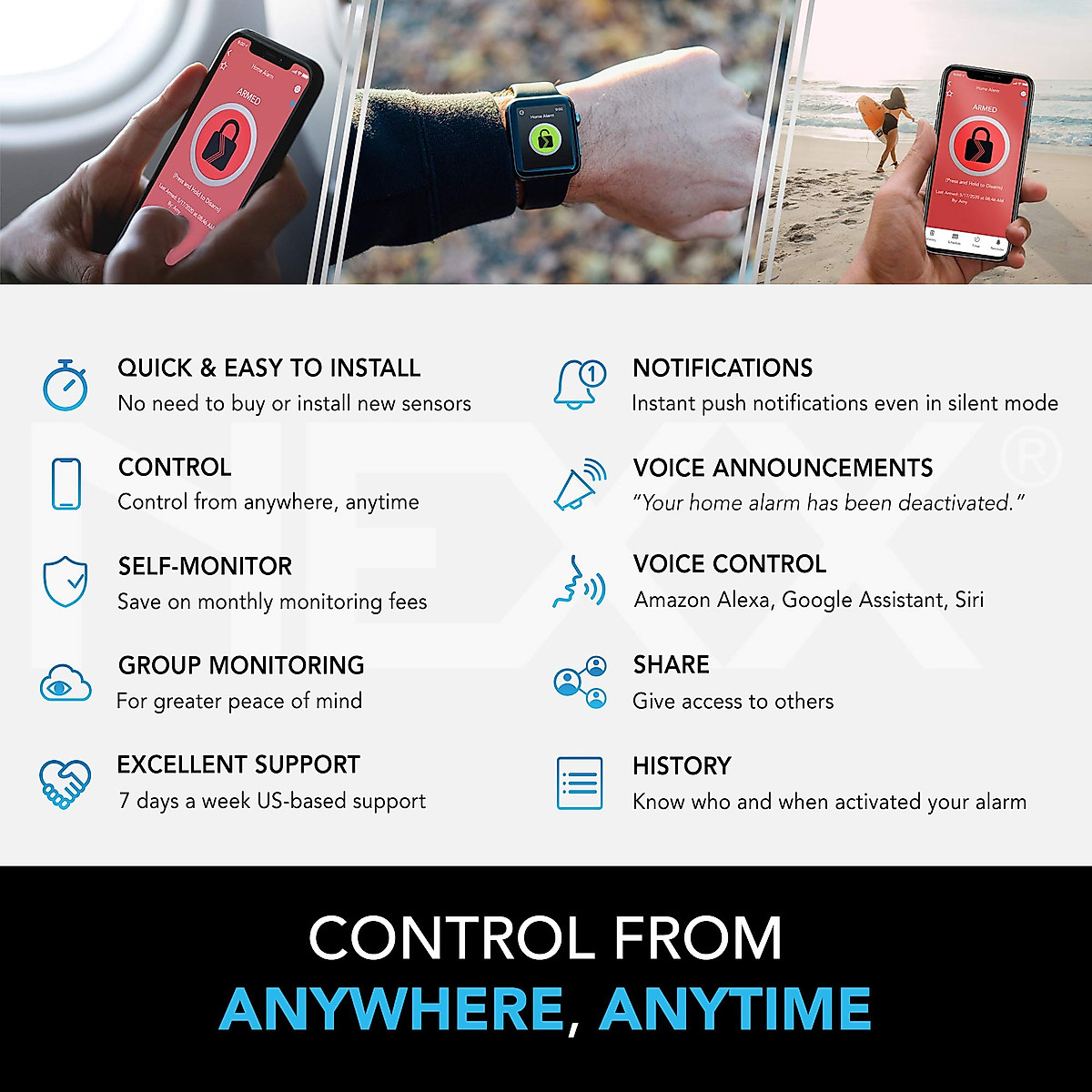 Nexx Smart Alarm Wi-Fi Controller NXAL-100 - Remotely Control Existing Alarm Security System with Nexx App, Compatible with Alexa, Google Assistant, Siri, SmartThings, No Monitoring Service Required