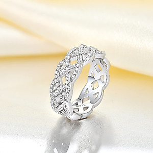 YL Women's Twisted Knot Rings 925 Sterling Silver Criss Knot Ring 18k White Gold Plated Cubic Zirconia Infinity Statement Rings-size8