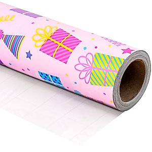 WRAPAHOLIC Jumbo Girl Birthday Wrapping Paper Roll - Pink Girl Wrapping Paper for Birthday, Holiday, Party, Baby Shower - 30 Inch x 33 Feet