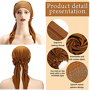 Geyoga 6 Packs Rhinestone Head Scarf Stretchy Head Wrap Women Bandana Beanie Pre Tied Durag Turban Cap Skull Cap Headbands(Vivid Colors)