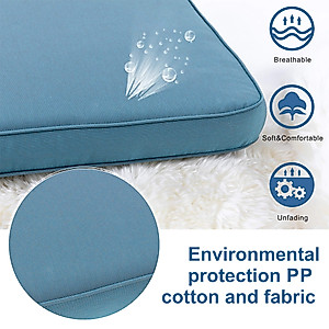 JY QAQA 4Pcs Outdoor Patio Furniture Conversation Sets (Glider Loveseat, Coffee Table, 2 Spring Chairs) Wrought Iron Frame Chair Set with Cushions for Patio, Garden and Backyard (Peacock Blue)