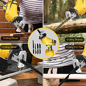 Cordless Reciprocating Saw Compatible With Dewalt 20V Max Battery, Electric Reciprocating Saw Variable Speed 0-3500 SPM, 4 Saw Blades,Power Reciprocating Saws for Wood/Metal/PVC Cutting