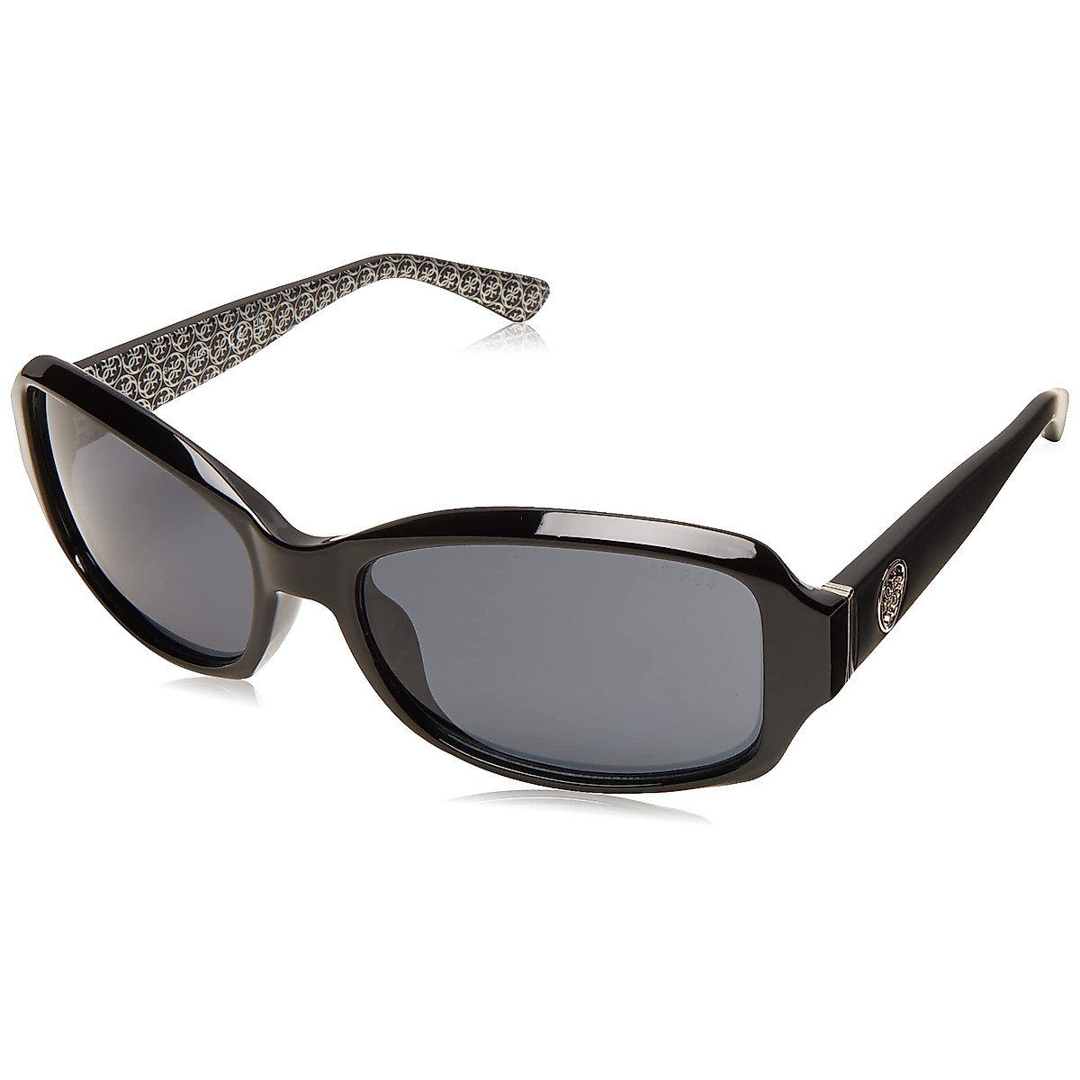 GUESS Women's Gu7410 Rectangular Sunglasses, Shiny Black & Smoke, 55 mm + 1