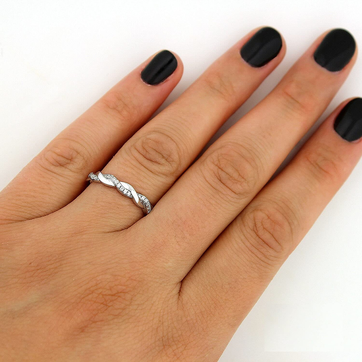 Sterling Silver 925 Twisted Ring With CZ stones, Braided Ring, Elegant Infinity Women Ring (8)