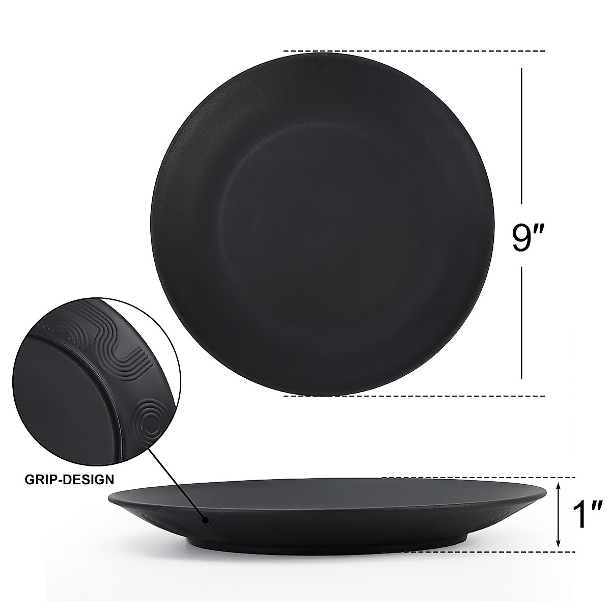 PYRMONT 9-Inch Plastic Plates Reusable Plastic Plates Camping Plates of 6 Lightweight Wheat Straw Plates Dishes Plates Set Salad Plates Dinner Plates Dishwasher & Microwave Safe, BPA Free