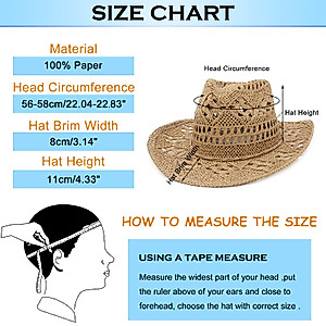 EOZY Men & Women's Summer Cowboy Cowgirl Straw Hat Hollow Out Woven Roll Up Wide Brim Hat/Camel