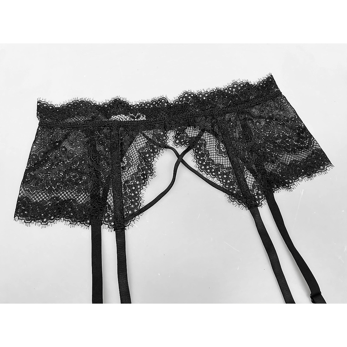 TVRtyle Black Women's Lace Eyelash Metal Clips Sexy Garter Belts for Stockings S515 (Black, Medium)
