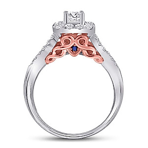 Jewels By Lux 14kt White Gold Womens Round Diamond Bellissimo Halo Bridal Wedding Engagement Ring Band Set 1.00 Cttw Ring Size 10.5