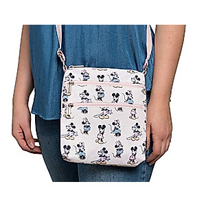Loungefly Women Pastel Minnie Mickey AOP Nylon Passport, Multi, 8 inches x 9 inches x 1.25 inches