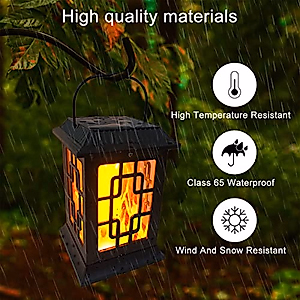 Solar Lanterns Outdoor Waterproof Hanging Solar Light Decorative LED Flickering Flame Solar Lights Solar Lanterns Outdoor for Garden Patio Yard Pathway 2 Pack