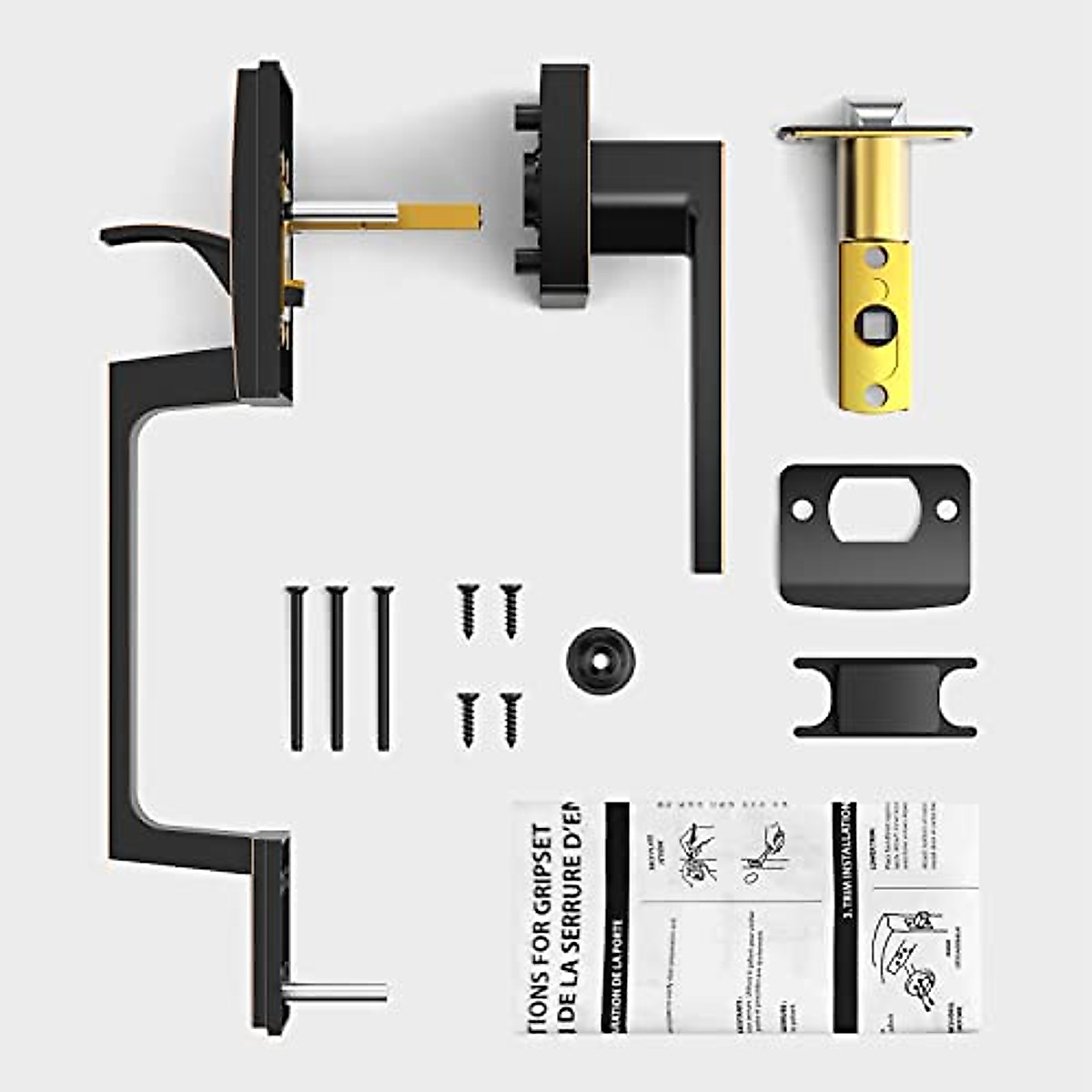 Front Door Handle Set, Exterior Door Handle Single Cylinder Lower Half Door Lock Lever Reversible, Entry Door Handleset for Left and Right Handed Interior, Oil Rubbed Bronze Finish Handlesets Knob