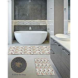 Harvest Pumpkins Bath Mat for Tub,Non Slip Bathroom Floor Runner Rug Quick Dry & Absorbent Diatomaceous Earth Shower Sink Kitchen Washable Doormat,Fall Autumn Thanksgiving Maple Leaves 16x24+16x47