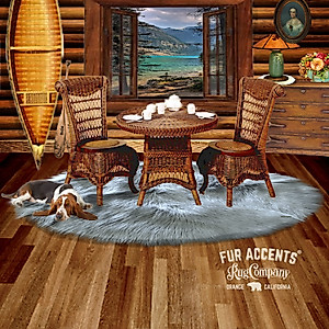 Fur Accents Plush Shag Round, Area Rug, Hide, Accent Rug, Luxury Soft Faux Fur Carpet, Hand Made USA, (3' Diameter, White)