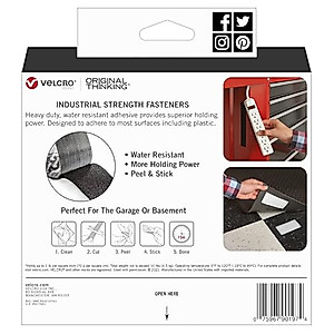 VELCRO Brand Heavy Duty Tape with Adhesive | 15 Ft x 2 In | Holds 10 lbs, Black | Industrial Strength Roll, Cut Strips to Length | Strong Hold for Indoor or Outdoor Use, 15ft x 2in