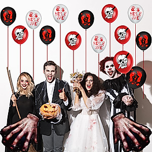 DARUNAXY Halloween Birthday Party Decorations, Red Halloween Happy Birthday Banner, Scary Handprint Balloons & Cake Topper, Horror Fake Broken Hands Dismember Honeycomb Hanging Swirl Balloons(36PC)