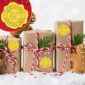 500 Pieces Christmas Wax Seal Stickers Vintage Santa Claus Embossed Gold Wax Seal Sticker Holiday Envelope Seal Label North Pole Official Seal Sticker Self Adhesive Foil for Invitation Card Box