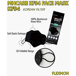 (Pack of 20) Korea Black Disposable KF94_ Face Mask, Unisex, 4-Layer Filters Breathable Comfortable, Adjustable Strap, Nose Mouth Covering Dust Mask Made in Korea.