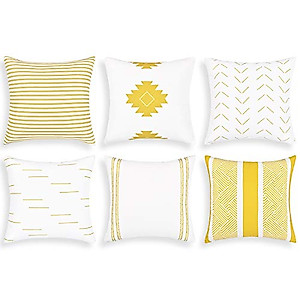Yastouay Decorative Pillow Covers Set of 6 Modern Pillow Covers Geometric Pillow Covers Simple Strings Pillow Cases Home Decor Cushion Covers for Couch Sofa Bedroom Car (Yellow, 18 x 18 Inch)