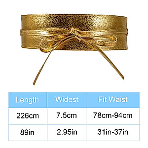 NUMJAW Gold Belt for Dress Obi Belts for Women Faux Leather Wrap Belt Waisband Belts for Women Tie Belt for Dresses Waist Band Cinch Belts for Women Gold Sash Belt Gold Belts for Women Dresses