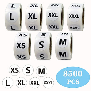 3500 PCS Clothing Size Stickers Labels 7/8" Round Self Adhesive Size Stickers for Clothing T Shirts Retail, 7 Sizes (XS, S, M, L, XL, XXL, XXXL)
