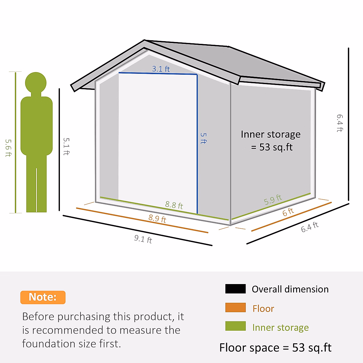 Outsunny 9' x 6' Outdoor Storage Shed, Garden Tool Metal Shed with Foundation Kit, Double Lockable Door, Air Vents and Sloping Roof, for Backyard, Patio, Lawn, Gray