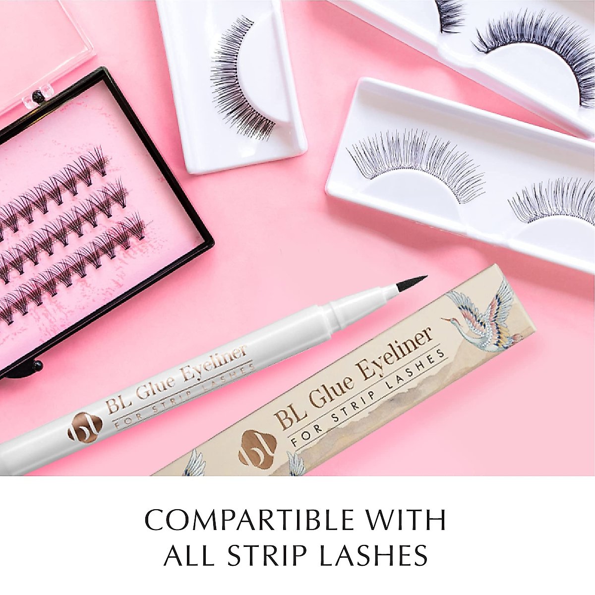 BL Lashes Glue Eyeliner for False Lashes | 2-in-1 Felt-Tip Eyelash Adhesive and Eyeliner, Easy to use, Extra Strong Hold for Strip Lashes 0.7ml/0.02fl Oz