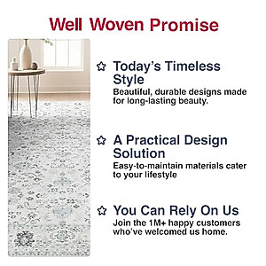 Well Woven Elle Basics Silk Ivory 2'x3' - Non-Slip Rubber Backed Washable Modern Vintage Area Rug for Bedrooms, Kitchens & Entryways - Easy to Clean & Durable