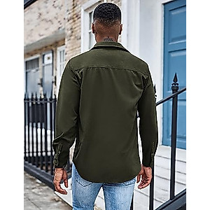 COOFANDY Men's Waffle Corduroy Solid Winter Shirts Outdoor Corduroy Jacket with Pocket