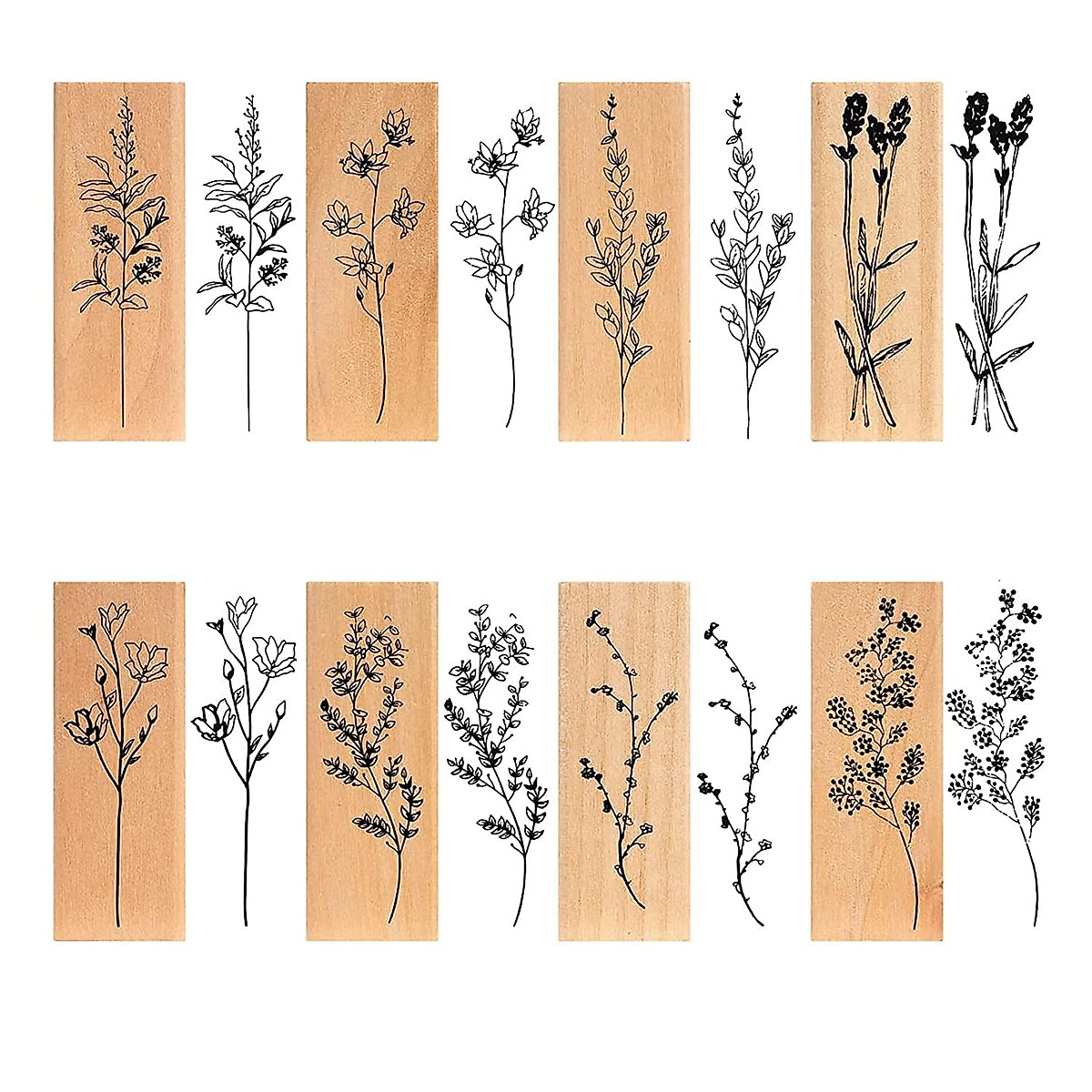 Yayatty 8 PCS Vintage Wooden Rubber Stamps with 5 PCS Craft Ink Stamp Pads Set, Wooden Plant Stamps Set Vintage Rubber Stamps for Crafting for DIY Craft, Letters Diary and Craft Scrapbooking