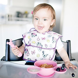 Bumkins Disney Bibs for Girl or Boy, SuperBib Baby and Toddler for 6-24 Months, Essential Must Have for Eating, Feeding, Baby Led Weaning, Mess Saving Waterproof Soft Fabric, 2-pk Minnie Mouse