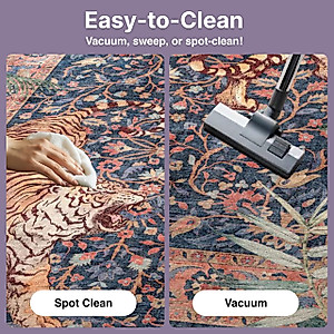 Well Woven Apollo Botanical Tiger Navy Washable Rug – Dining Room & Bedroom, 5'3" x 7'3", Durable