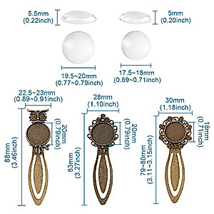 FASHEWELRY 24 Pcs 6 Styles Mixed Colors Bookmark Tray Pendant Kit Include 12Pcs Round Blank Bezel Base Setting Charms with 12Pcs Clear Glass Dome Tiles Cabochons (18mm, 20mm)