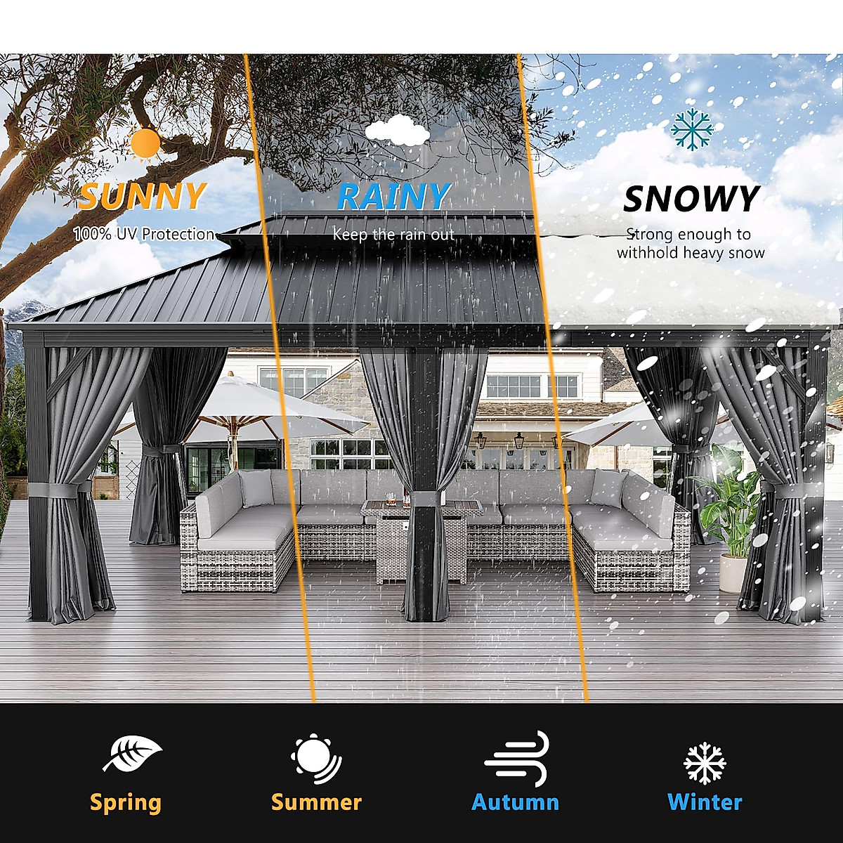 Jolydale 12FT×20FT Hardtop Aluminum Gazebo, Outdoor Metal Frame Canopy with Mosquito Net and Privacy Sidewalls,for Patio, Backyard, Large Size