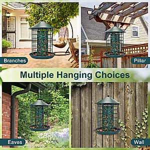 Gaprass Squirrel Proof Bird Feeders, Metal Bird Feeders for Outdoors Hanging, Bird Feeder for 360°Feeding Area for Wild Birds, Chew Proof & Rust Proof, 4lbs Capacity - Green