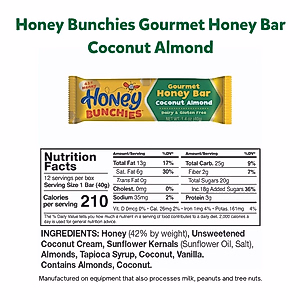BON BEE Honey Bunchies All Natural Honey Bar - Natural Breakfast & Nutrition Bars for Healthy Energy & Fuel - Variety of Delicious Highlights & Perfectly Balanced, 12-1.4oz Bars