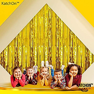 XtraLarge Gold Fringe Curtain Backdrop - 6.4x8 Feet, 2 Pieces | Happy New Year Banner - No DIY, 10 Feet | Backdrop for Happy New Year Decorations 2023 | New Years Eve Backdrop for NYE Decorations 2023