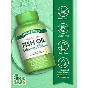 Nature's Truth Triple Strength Fish Oil Softgels | 1400 mg | 60 Count | Active Omega 3 | Non-GMO & Gluten Free Supplement