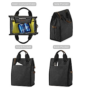 SMRITI Insulated Canvas Lunch Bag for Women/Men-9.6 L Reusable Leakproof Lunch Tote Bag for Work Picnic Beach - Fashion Lunchbox for Adults with Shoulder Strap(Dark Grey)