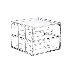 TIDYENDURE Clear Acrylic 2-Drawer Compact Storage Organization Drawers Set Sunglasses Supplies, Used in Bathroom, Dorm, Desk, Countertop, Office 7.24”x7.56”x5.6” (Transparent)