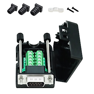 DTech DB9 Breakout Connector, Male RS232 Serial Adapter, Solderless Module Board with Screw Terminals, Case, Long Bolts, Tail Pipes