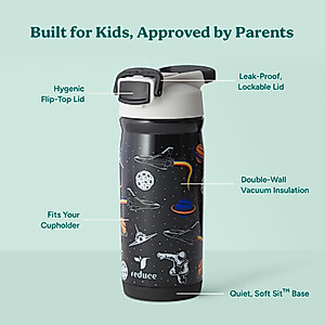 REDUCE 14 oz Hydrate Pro Stainless Steel Insulated Water Bottle - Flip Top Leak-Proof Lid, Dishwasher Safe, BPA-Free, Dual Wall Vacuum, Keeps Drinks Cold for 48 Hrs, Cup Holder Friendly - Galaxy