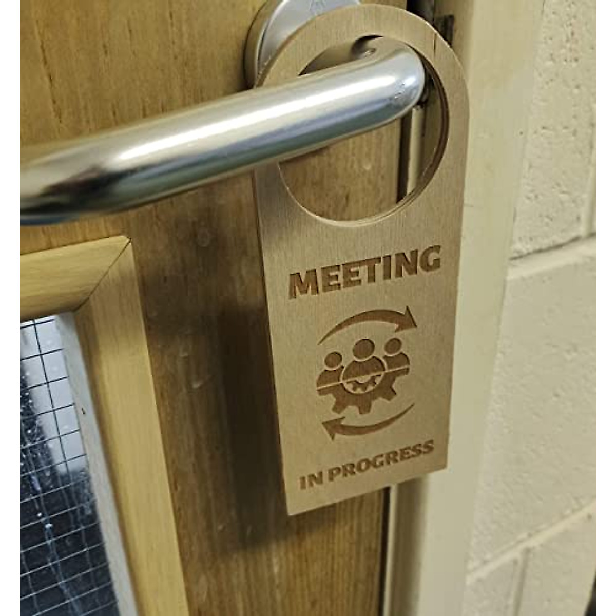 Meeting in Progress, Do Not Disturb Sign, Door Hanger - Engraved in Plywood