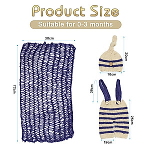 3 PCS Newborn Photography Prop Baby Hat Knitted Handmade Cover Diaper with Toddler Swaddle Blankets Wraps for Infant Boy Girl Princess Twins