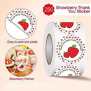 Strawberry Thank You Sticker Labels 1.5 Inch Thank You Berry Much for Coming Stickers - Sweet Strawberry Themed Birthday Party Favors Thank You Sticker Labels 250 Pcs