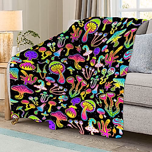Color Mushroom Blanket for Women Men, Fuzzy Soft Fleece Flannel Mushroom Blankets for Bed Sofa Couch Lovers Gift, Lightweght Cozy Blankets for Travel Camping Hiking 50"x 60"