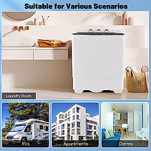 ARLIME Portable Washing Machine, 26 lbs Washer and Spinner Combo with Drain Pump,18 lbs Washing 8 lbs Spinning Twin Tub Mini Compact Laundry Washer for Dorms, Apartments, RVs (White+Gray)