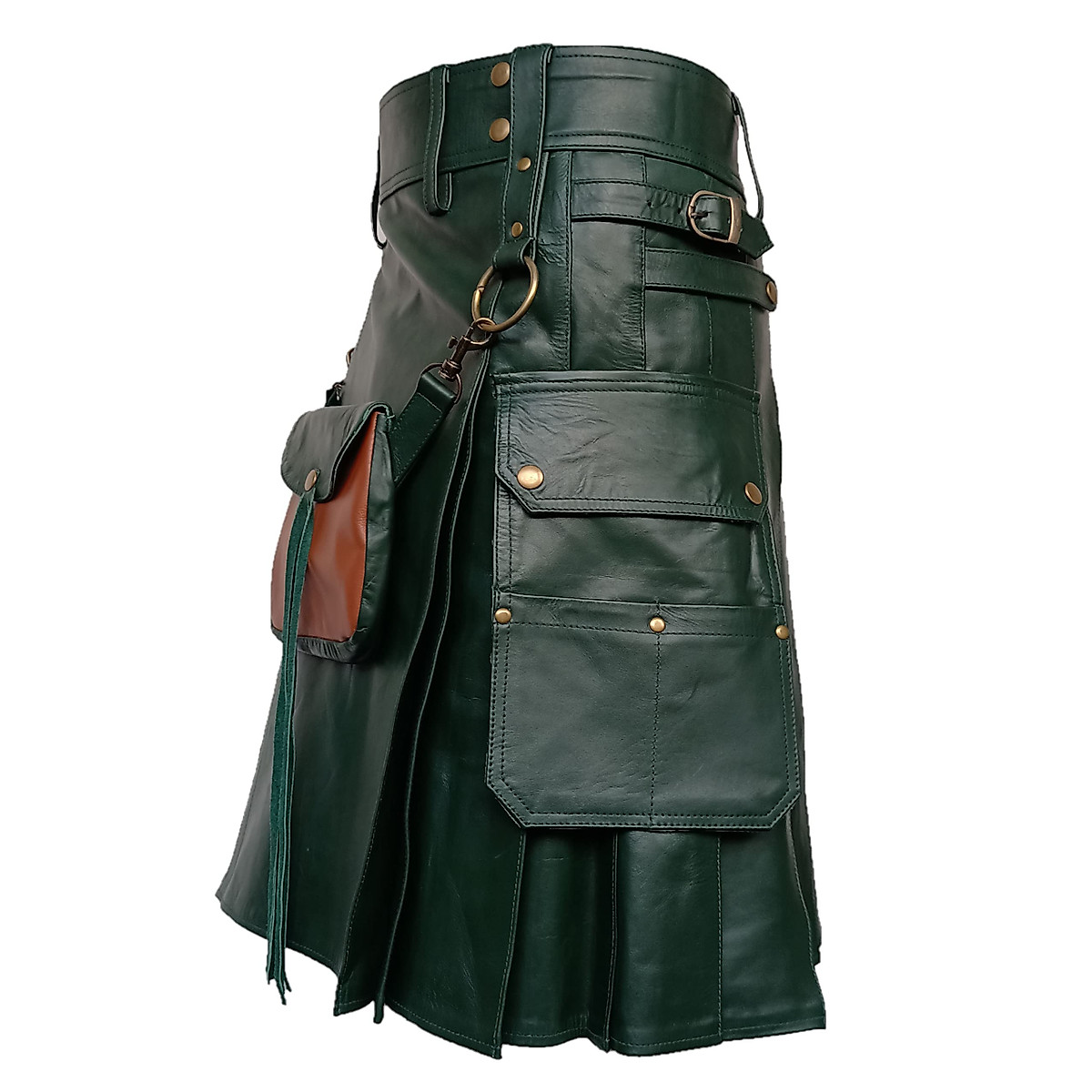 Custom Made Genuine Cowhide Leather Utility Kilt Scottish Warrior Traditional Highland Kilt for Men with Leather Sporran (Made to Order Click on Customize Now)
